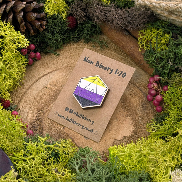 Non Binary Pride D20 Pin Badge - Luffleberry