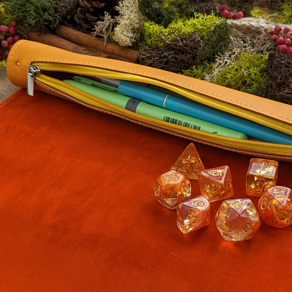 Orange Roll Up Dice Mat & Storage - Luffleberry